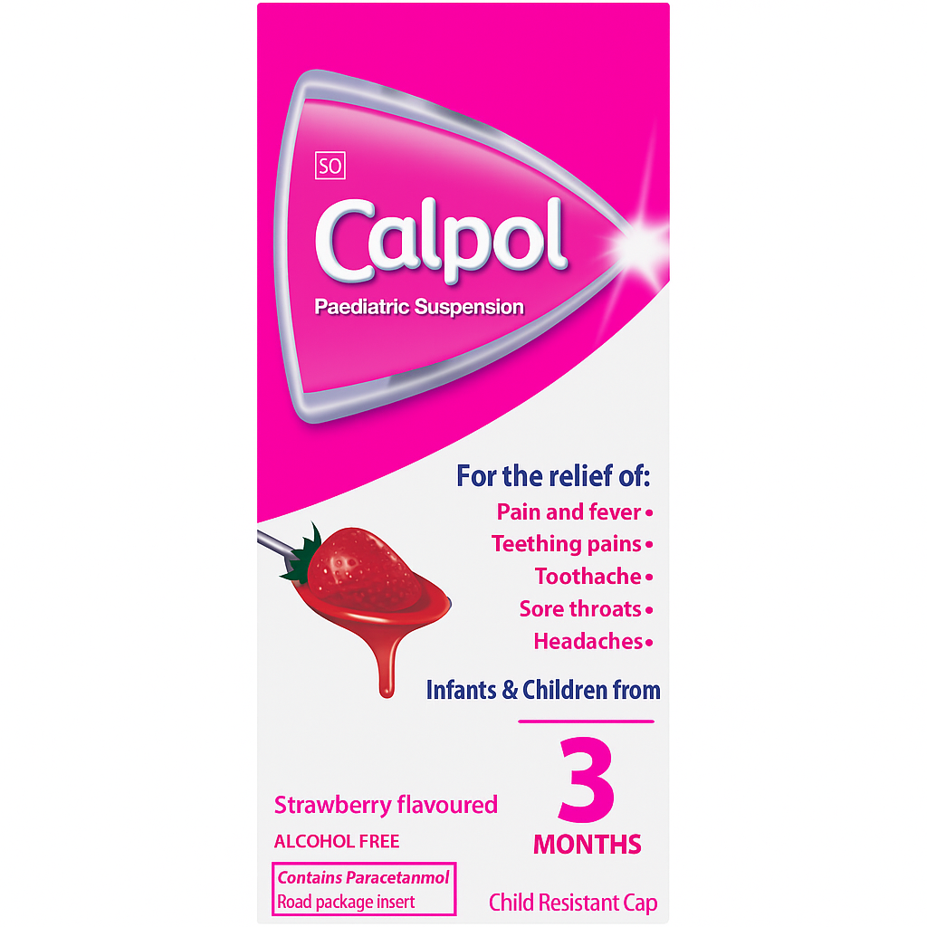 Calpol Paediatric Suspension Strawberry 50ml - First-Chem Pharmacy